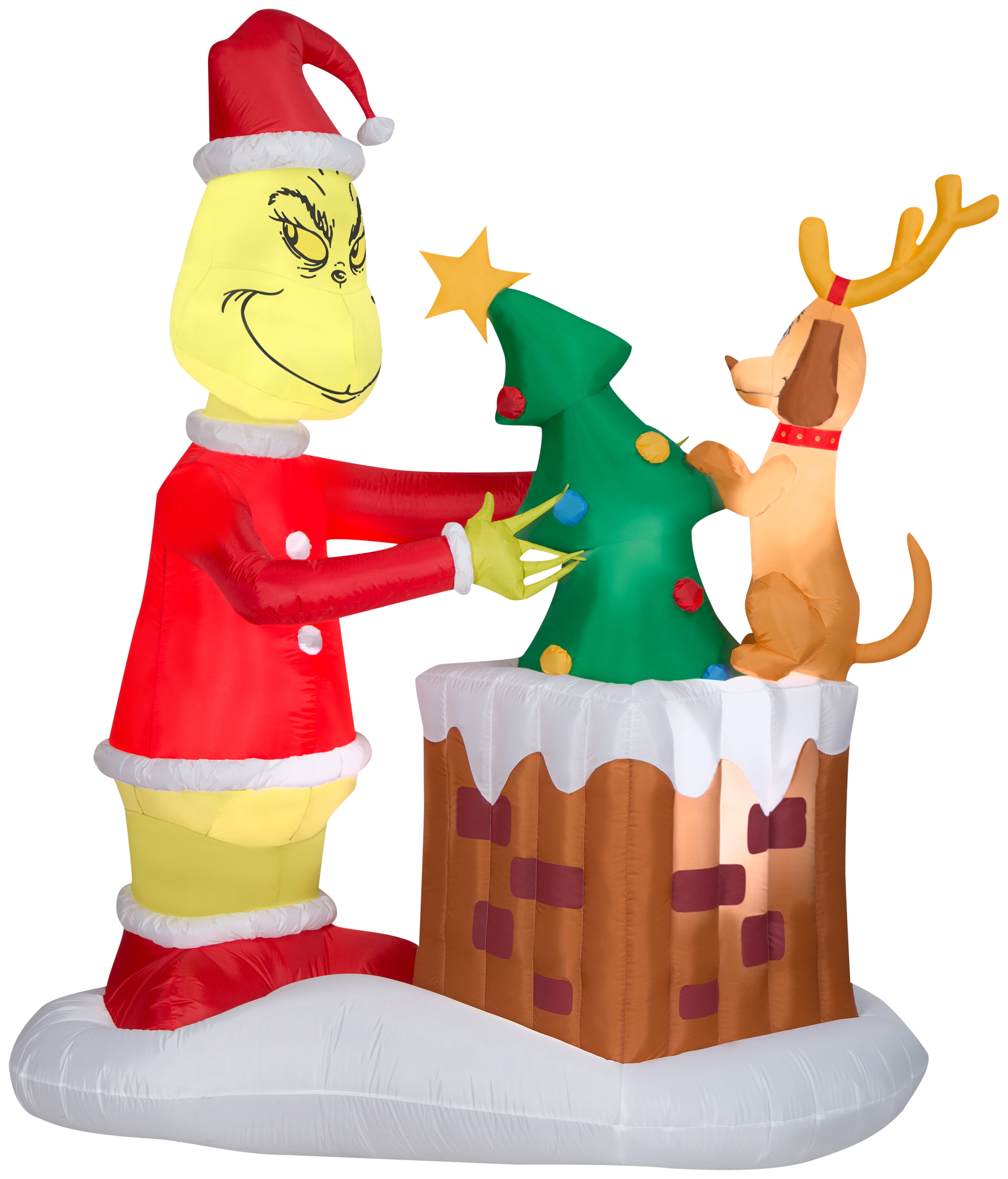 Gemmy Animated Airblown Inflatable Grinch Pulling Tree From Chimney