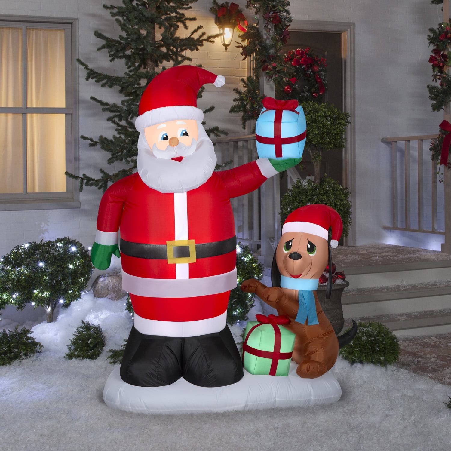 Gemmy Animated Christmas Inflatable Santa and Puppy, 6 ft Tall, Multi ...