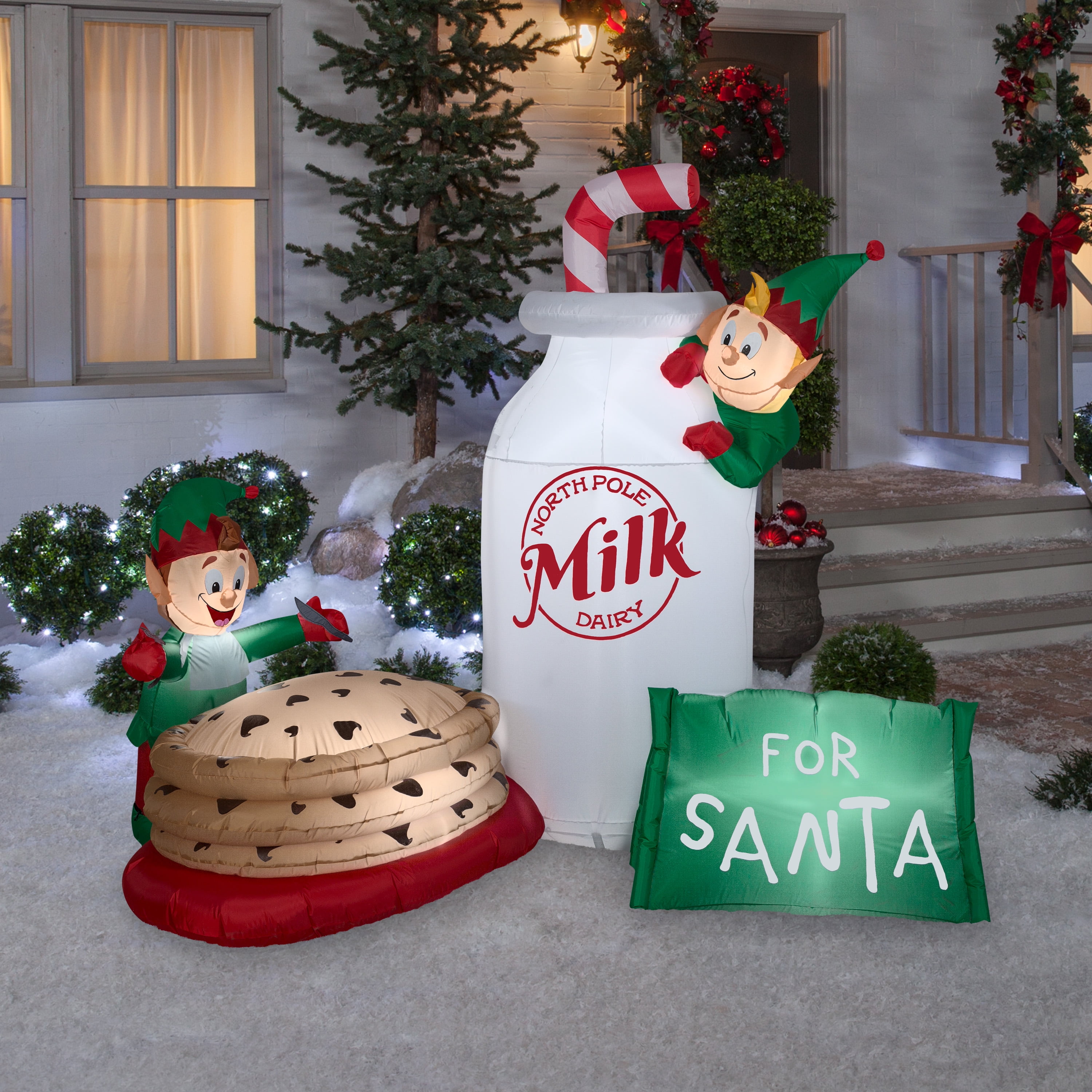 Gemmy Christmas Inflatable Elves with Cookies & Milk Scene, LED, 5.5ft ...