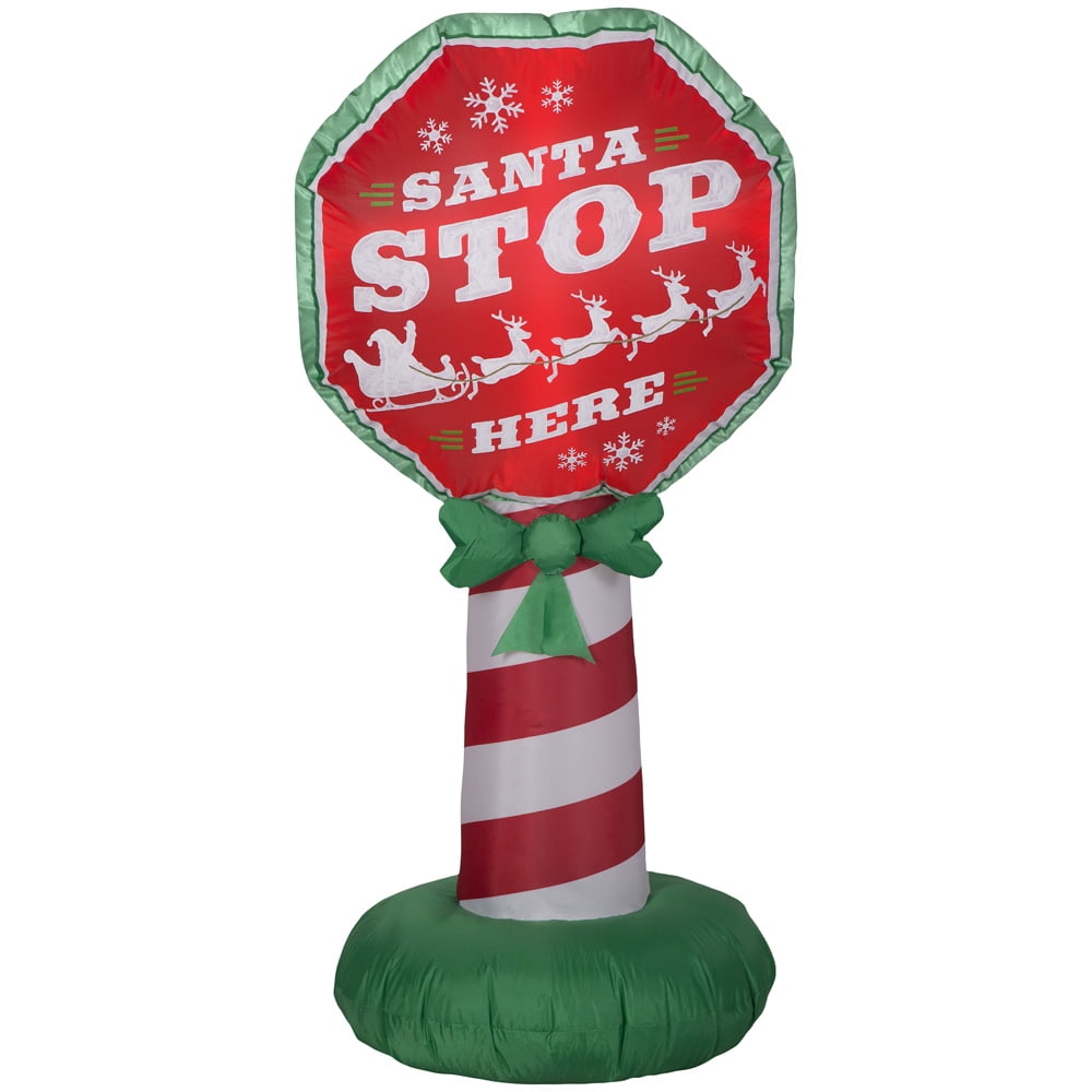 Gemmy Christmas Airblown Inflatable Santa Stop Here Sign, 3.5 ft Tall ...