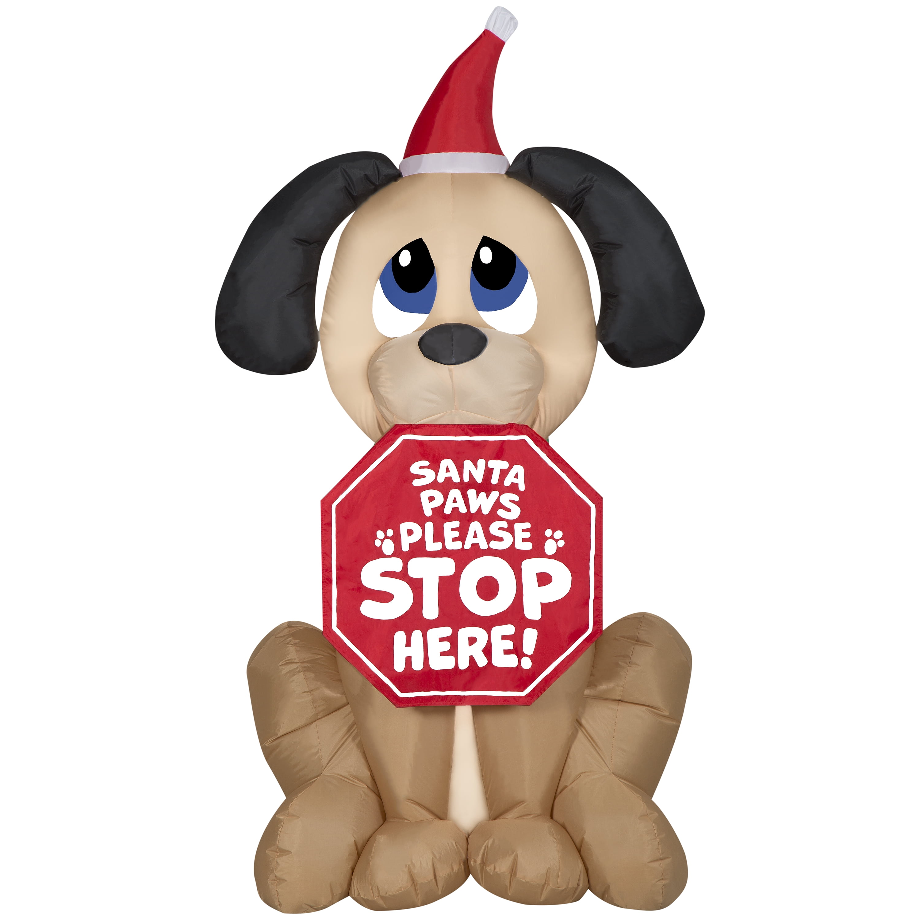 Gemmy Christmas Inflatable Dog with Santa Paws Sign, 5 ft Tall, Multi ...