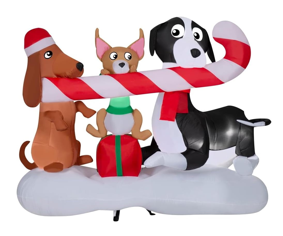 Holiday Living Dogs Sharing a Big Candy Cane Holiday Scene Inflatable ...