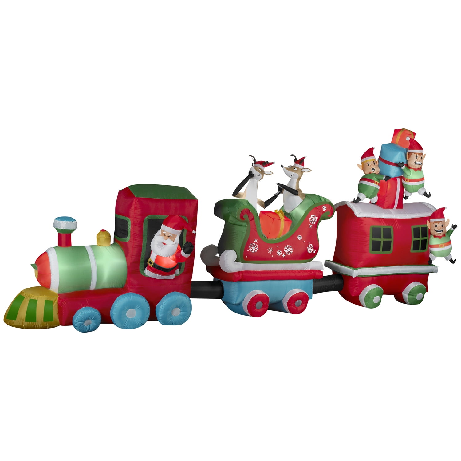 Gemmy Christmas Inflatable Train, Santa with Reindeer and Elves, 6.5 ft ...