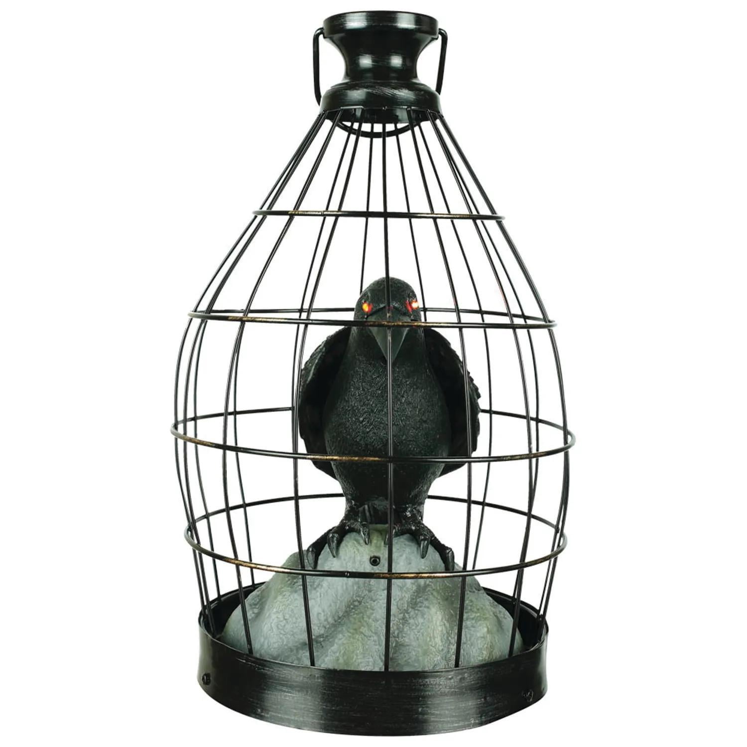 Gemmy Crow in Cage Light-Up Animated Halloween Decoration - 15 in ...