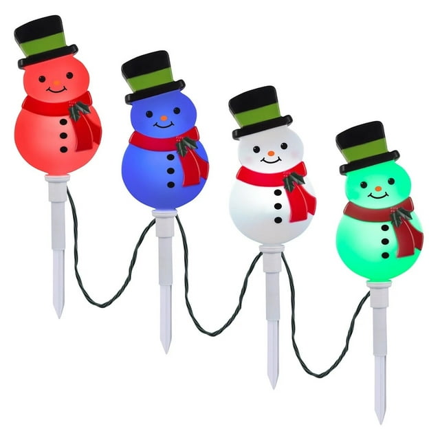 Gemmy Outdoor Christmas LED Lightshow Snowman Pathway Stakes ...