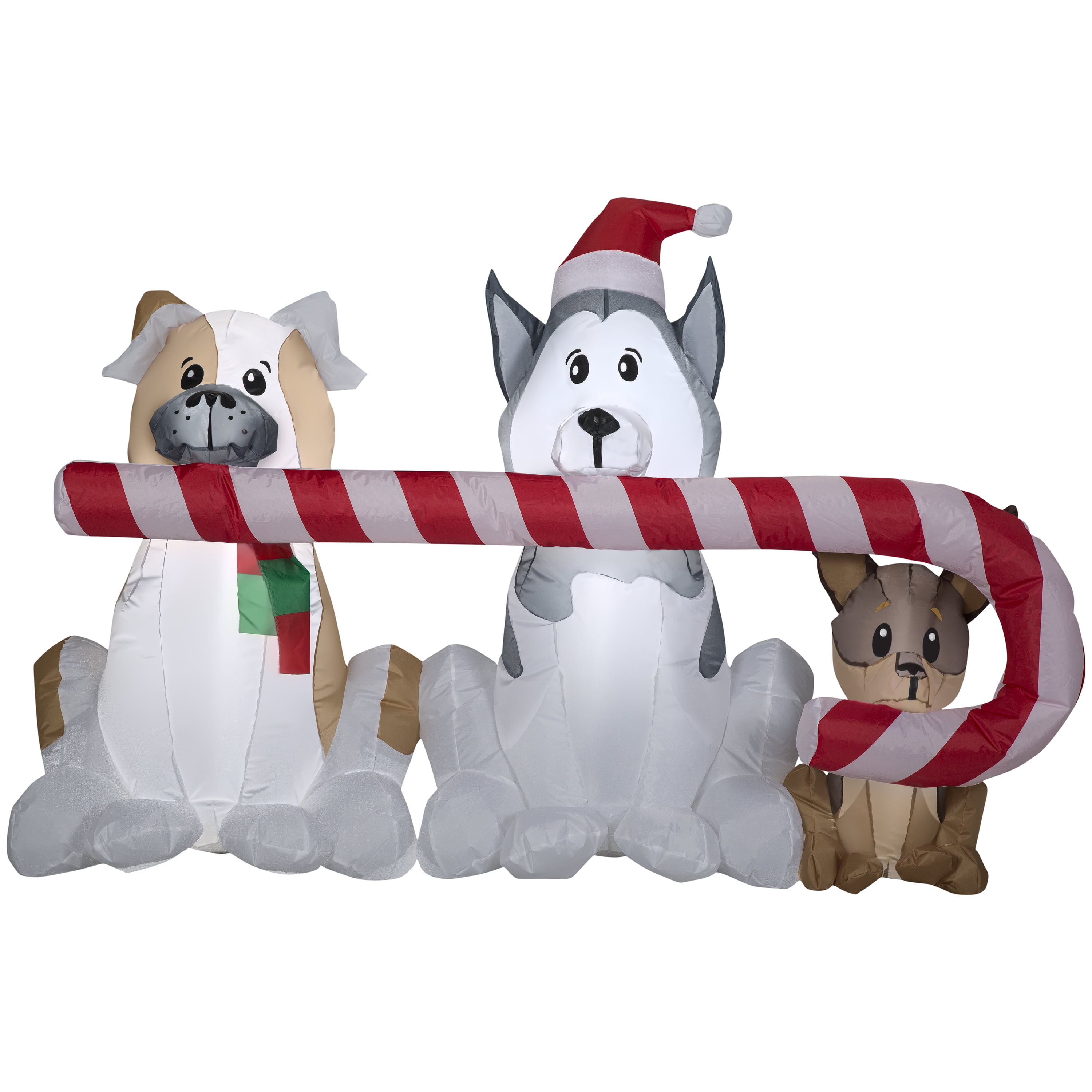 Gemmy LED 43 in. Inflatable Puppies Sharing Candy Cane, Outdoor ...