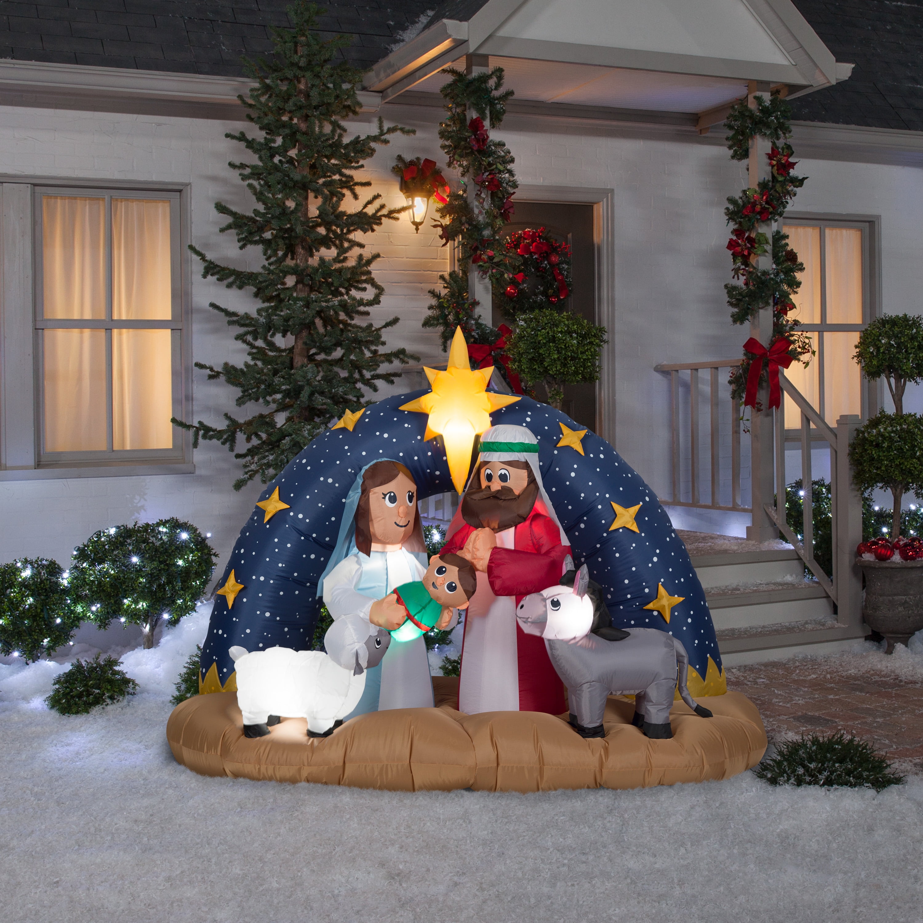 Gemmy Christmas Religious Outdoor Blow Up Inflatable Snowy Night ...