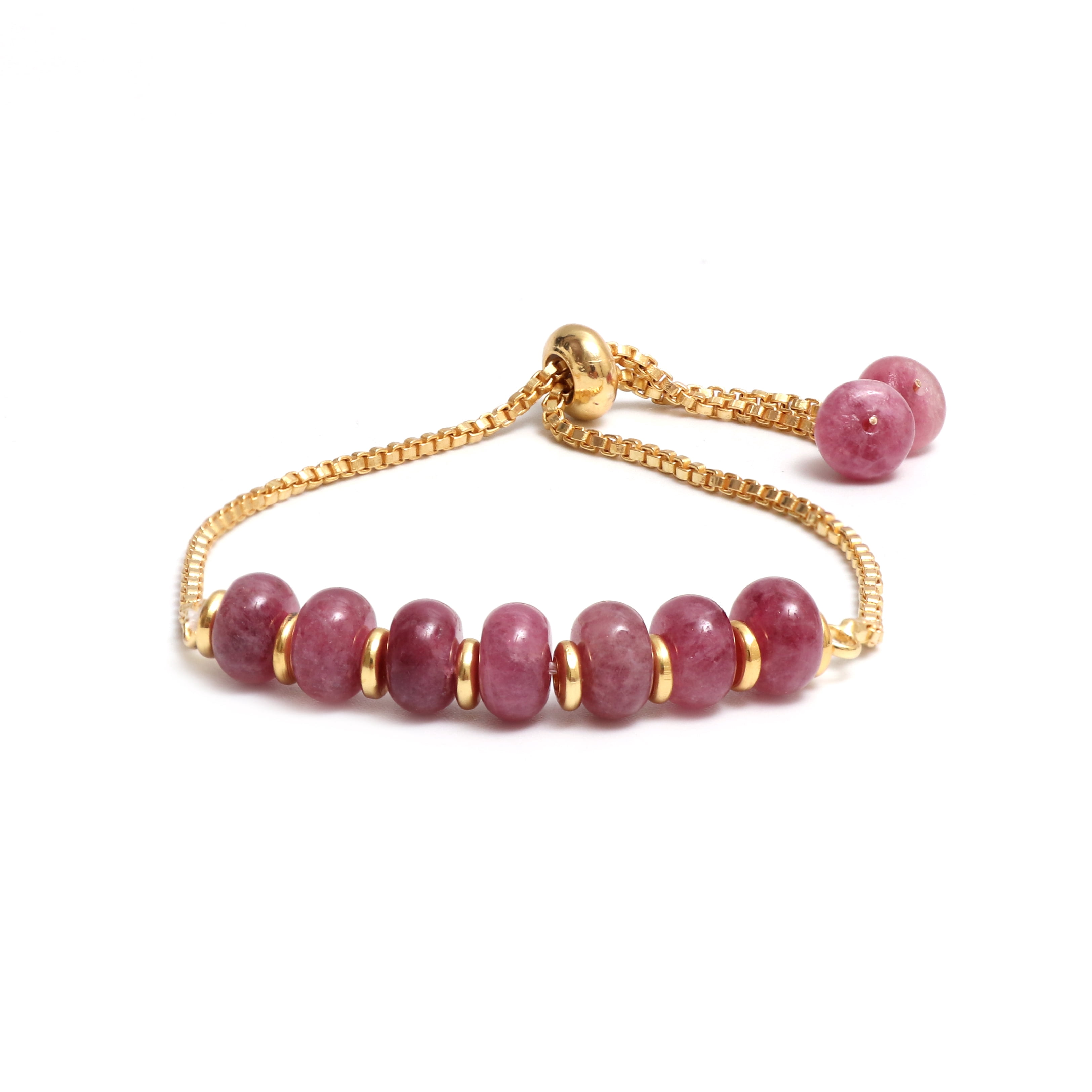 Gempires Pink Strawberry Quartz Bolo Bracelet, 8mm Pink Crystal Beads ...