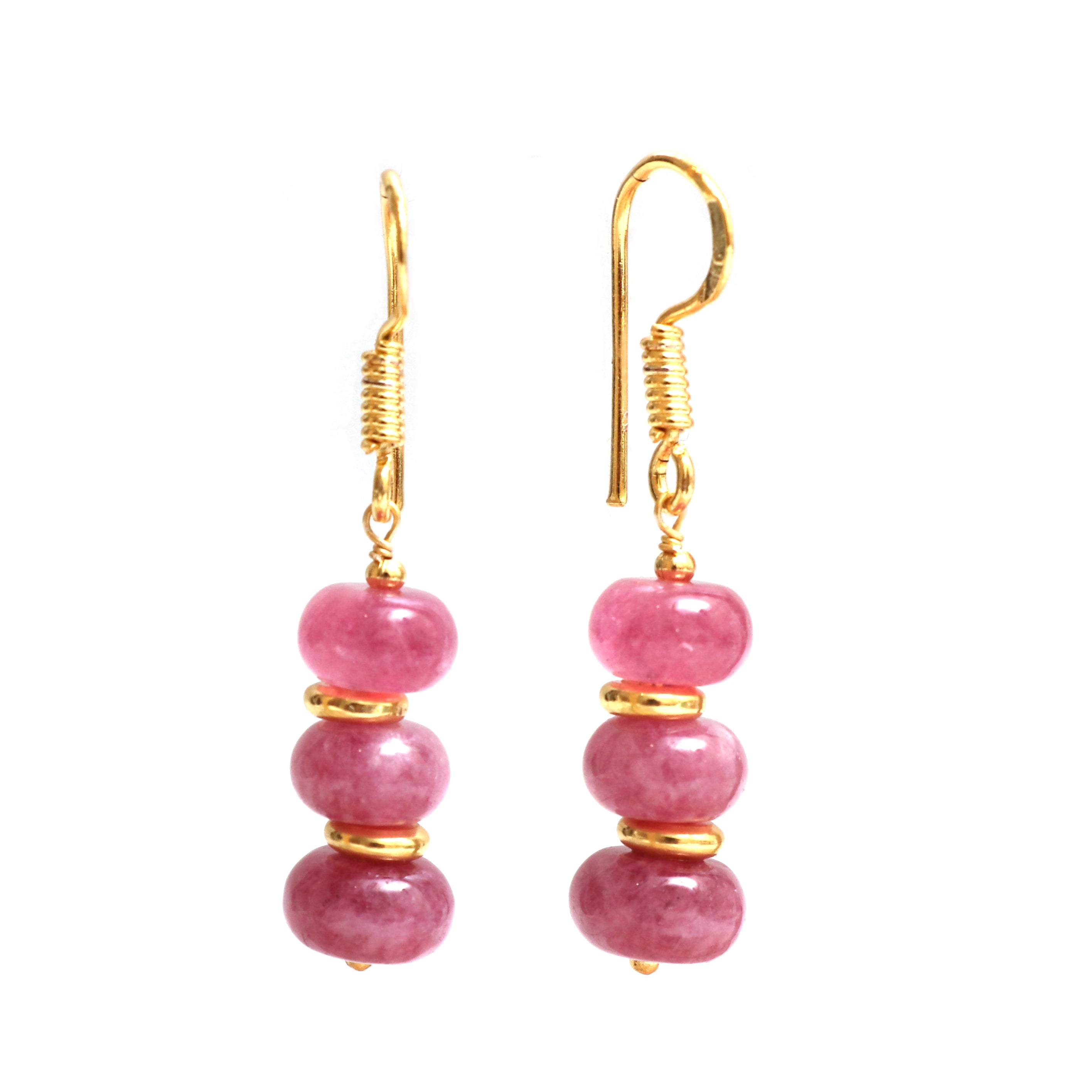 Gempires Pink Strawberry Quartz Earrings in Gold Plated Dangle Style ...