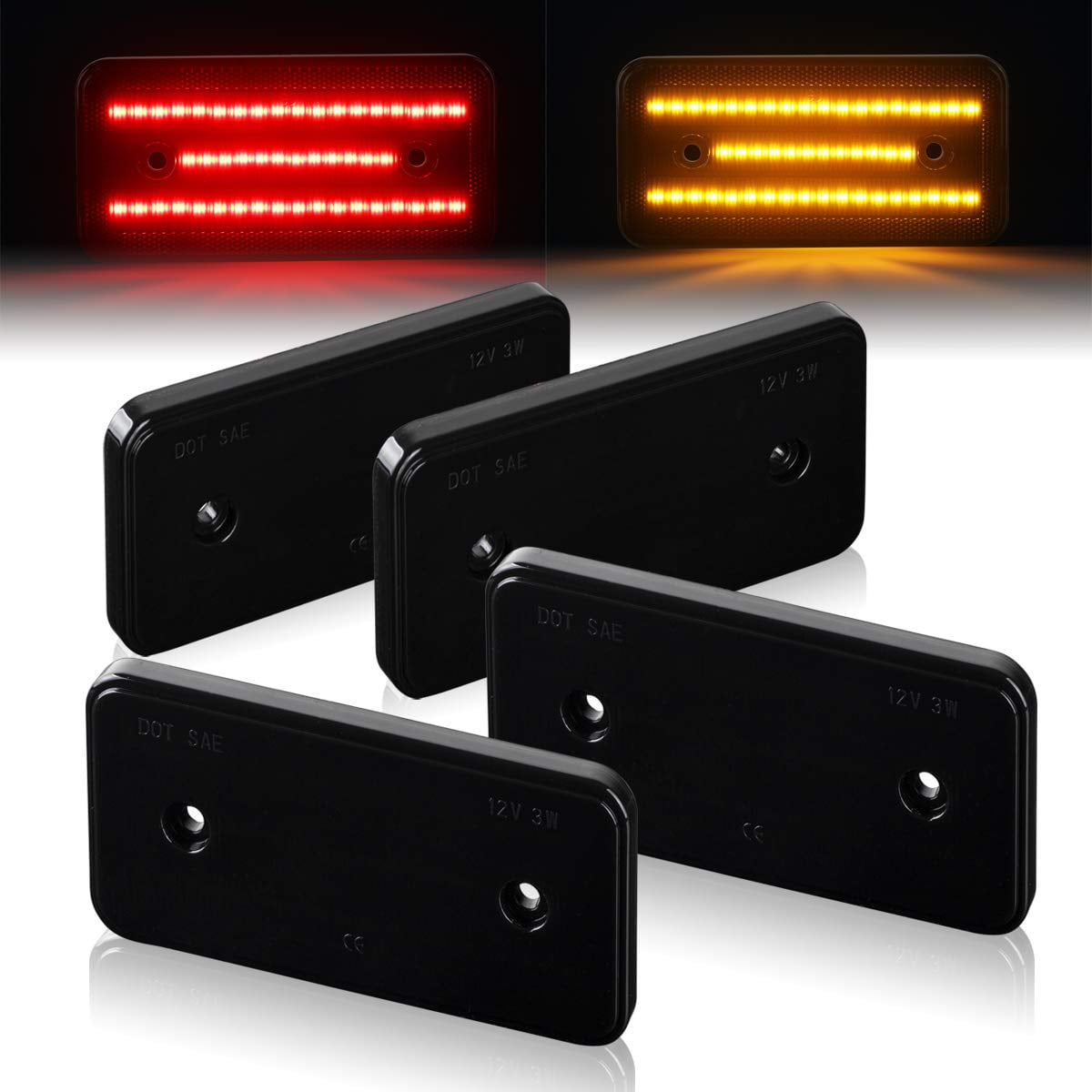 Gempro 4Pcs Amber/Red Front CM31 Rear LED Side Marker Light Lamps ...