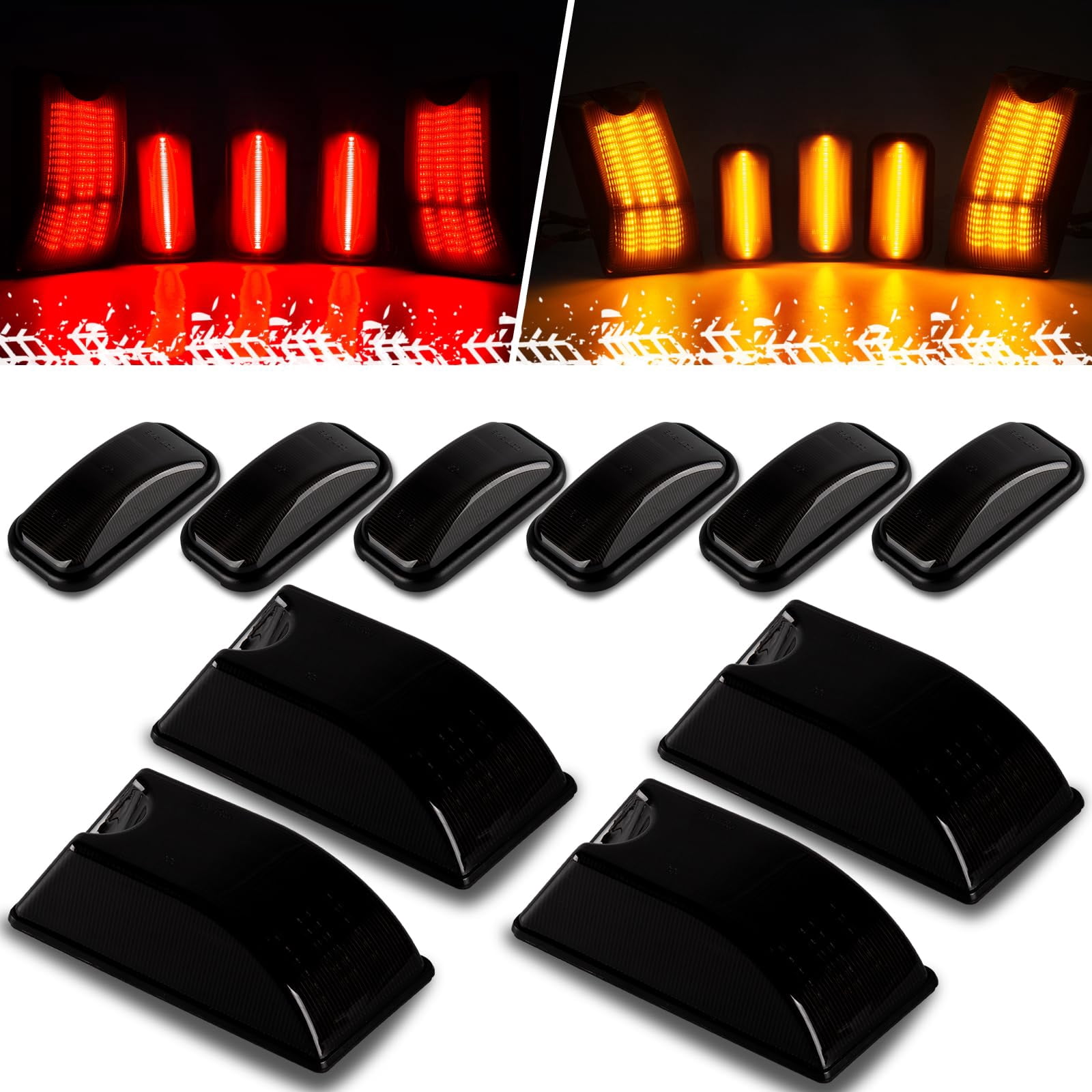 Gempro LED Cab Roof Marker Lights Amber Red Top Clearance Running ...