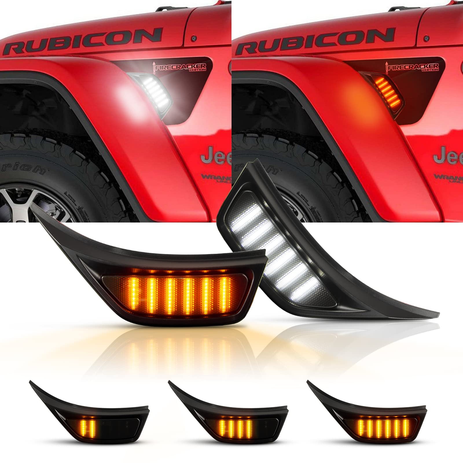 Gempro LED Sequential Side IFF17 Marker Light Front Fender Vent Light for Jeep Wrangler JL JLU ...