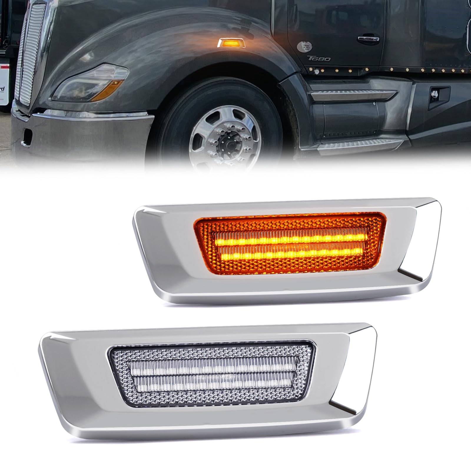Gempro LED Side Marker RRF12 Lights for Kenworth T680 Peterbilt 567 ...