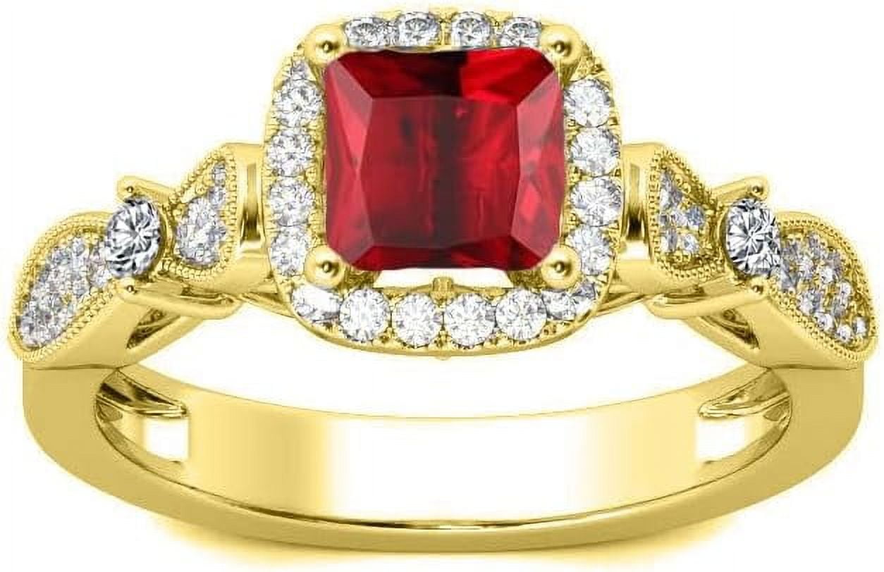 Gems Jewels 1.10 Ct Princess Cut Red Ruby Wedding Engagement Halo Ring ...