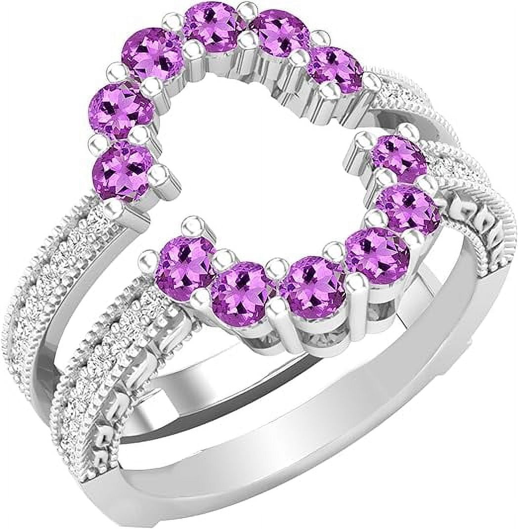 Gems Jewels 1.20 Ct Round Cut Purple Amethyst & Diamond Wrap Guard ...