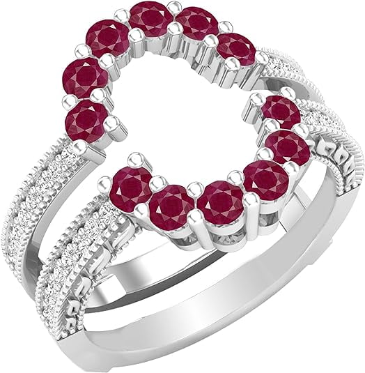 Gems Jewels 14K White Gold Finish 1.42 Ct Round Cut Red Ruby & Diamond ...