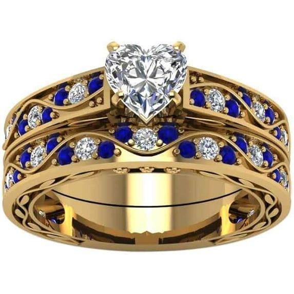 Gems Jewels 14K Yellow Gold Plated 2 Ct Heart Cut White Diamond ...