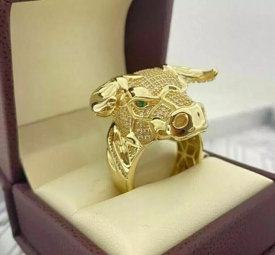 Gems Jewels 2 Ct Round Cut Diamond Wedding Engagement Bull Ring 14K ...