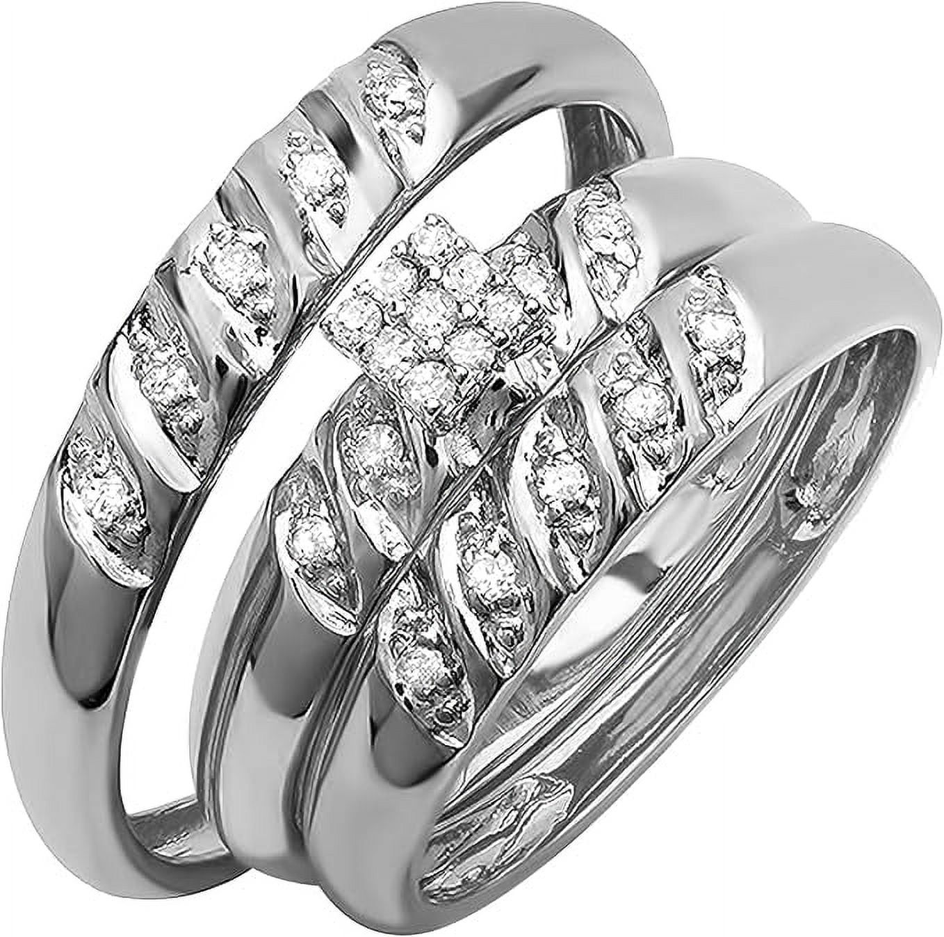 Gems Jewels Unisex 1.65 Ct Round Cut White Diamond Wedding Engagement Trio Ring Set 14K White ...