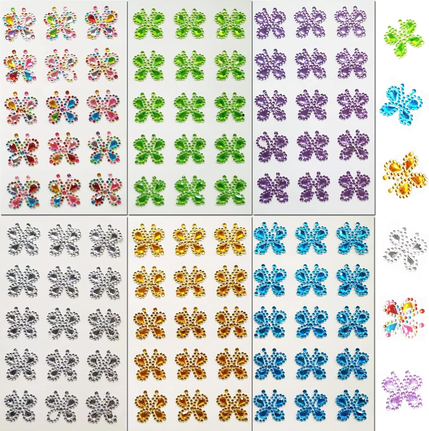 Gems Stickers Butterfly Rhinestone Acrylic Stickers 90 Pieces Self ...