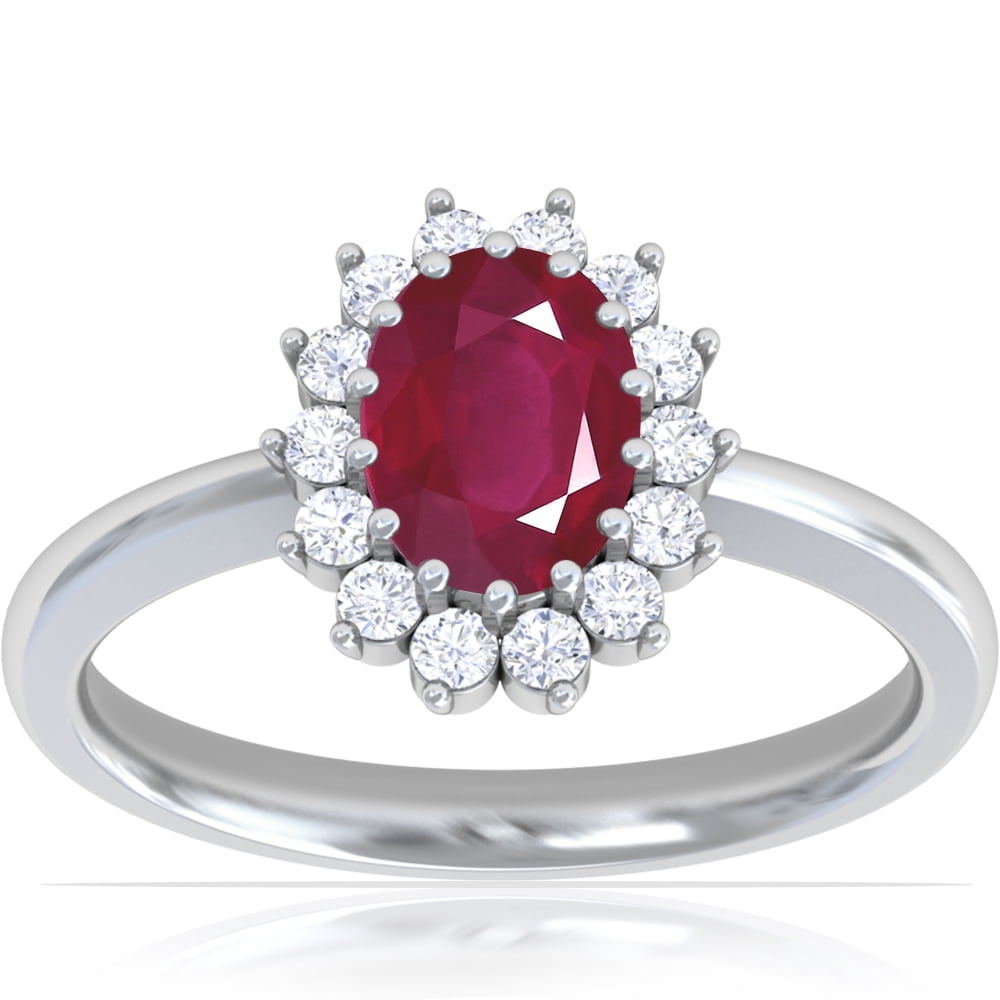 GemsNY July Birthstone - Classic Princess Diana Replica Oval Ruby Halo ...