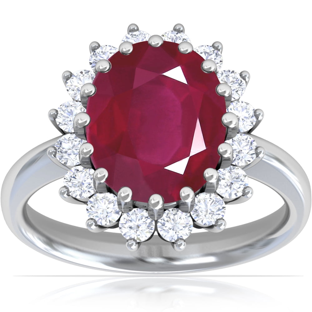 GemsNY July Birthstone - Classic Princess Diana Replica Oval Ruby Halo ...