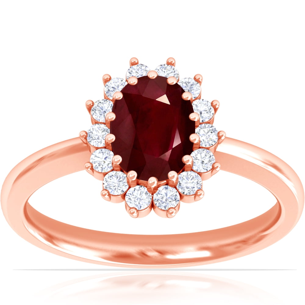 GemsNY July Birthstone - Classic Princess Diana Replica Oval Ruby Halo ...