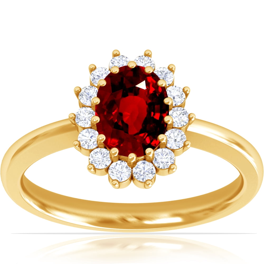 GemsNY July Birthstone - Classic Princess Diana Replica Oval Ruby Halo ...