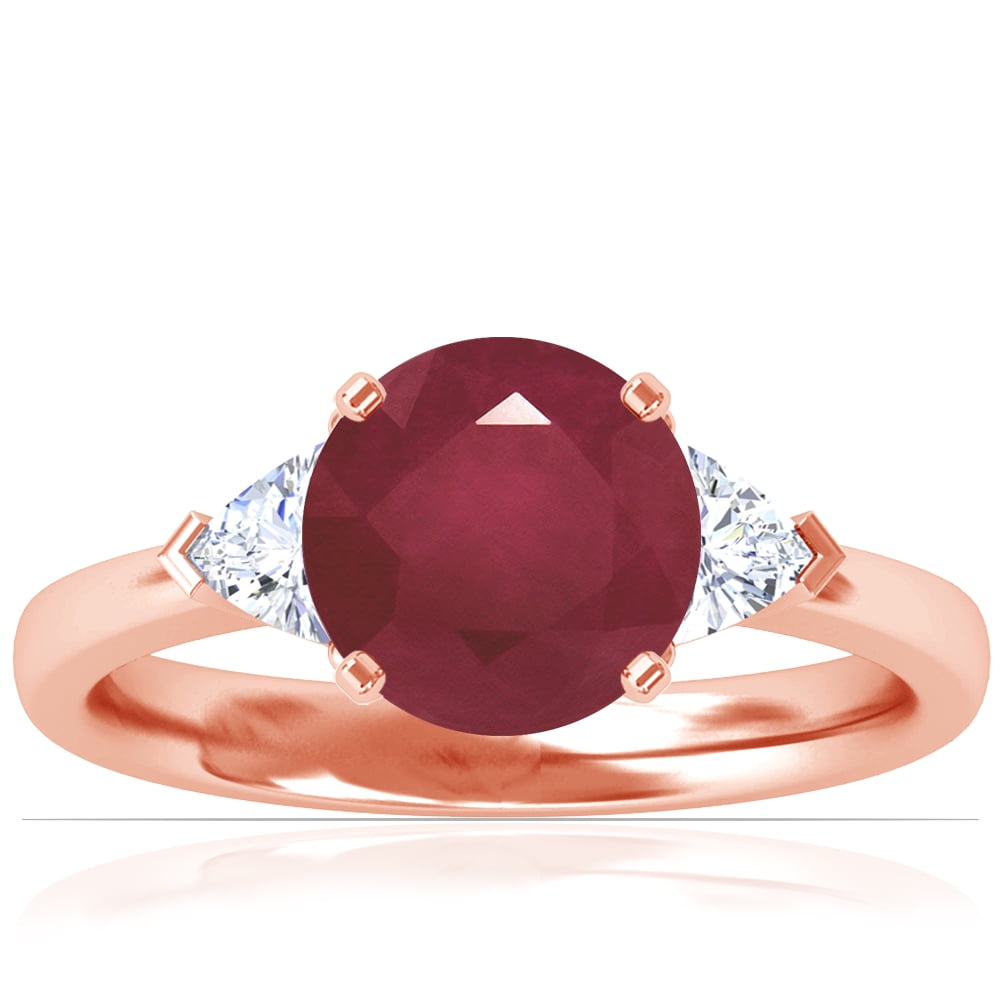 GemsNY July Birthstone - Classic Round Ruby Three Stone Ring with ...