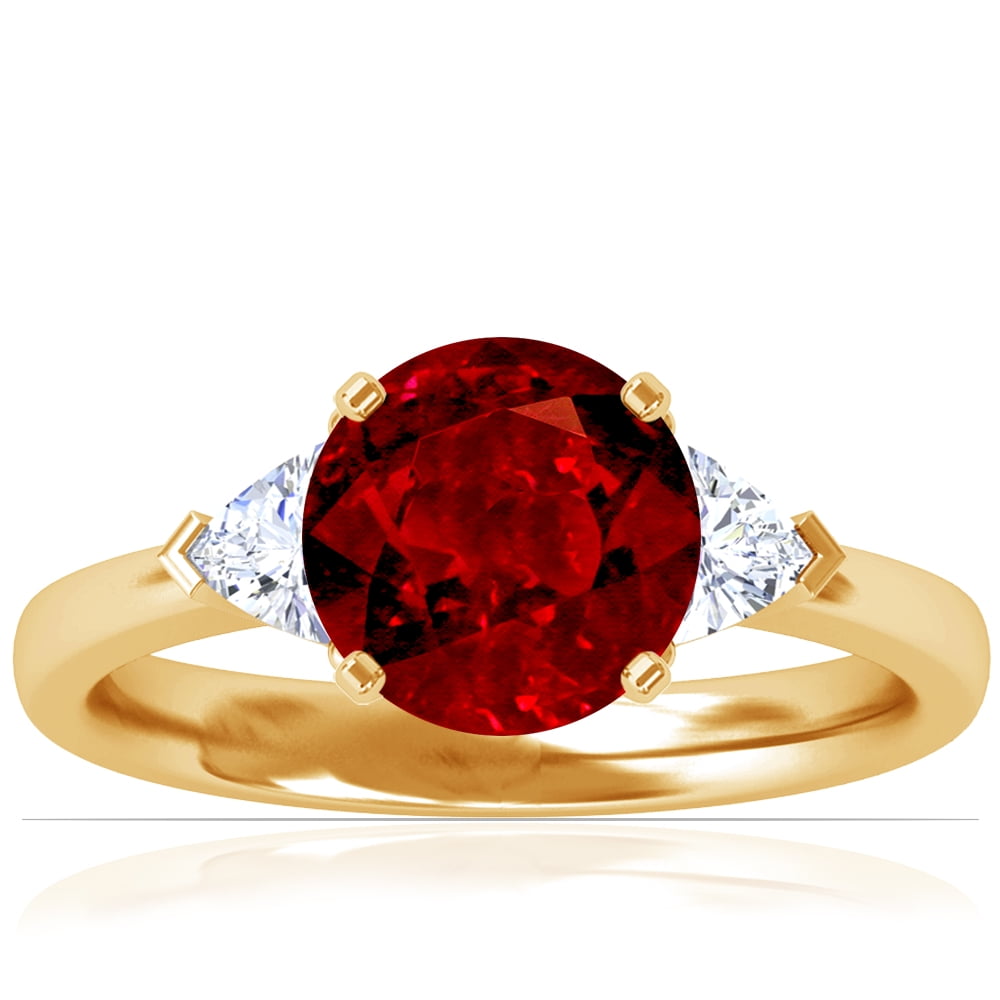 GemsNY July Birthstone - Classic Round Ruby Three Stone Ring with ...