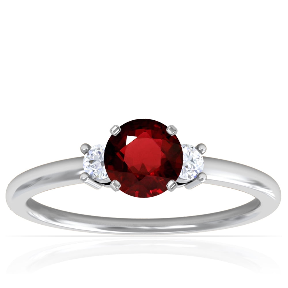 GemsNY July Birthstone - Classic Three Stone Round Ruby Ring (0.75cttw ...