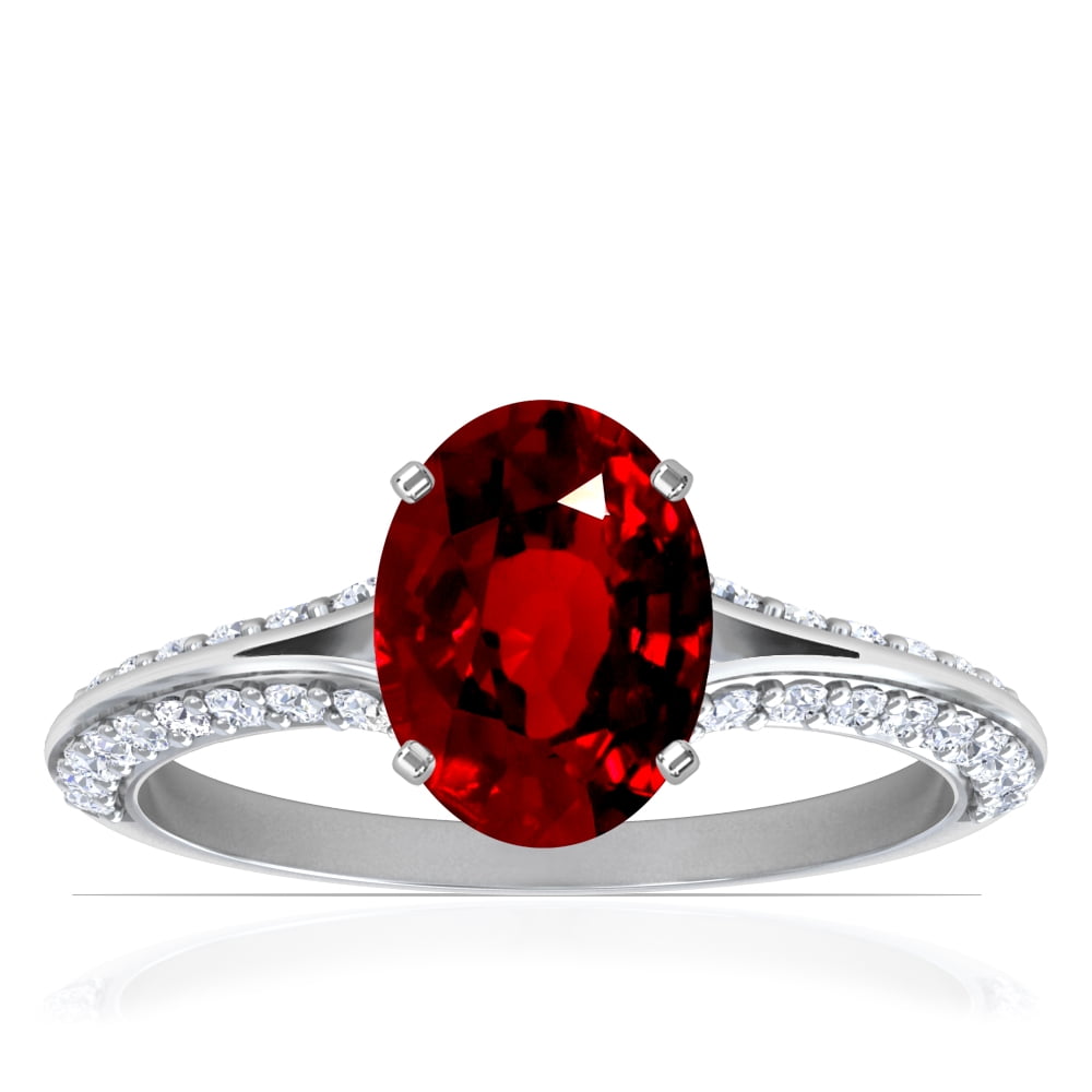GemsNY July Birthstone - Dainty Oval Untreated Ruby Ring With Splity ...