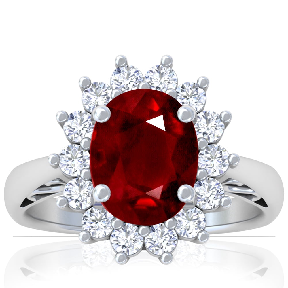 GemsNY July Birthstone - Four Prong Princess Diana Inspired Oval Ruby ...