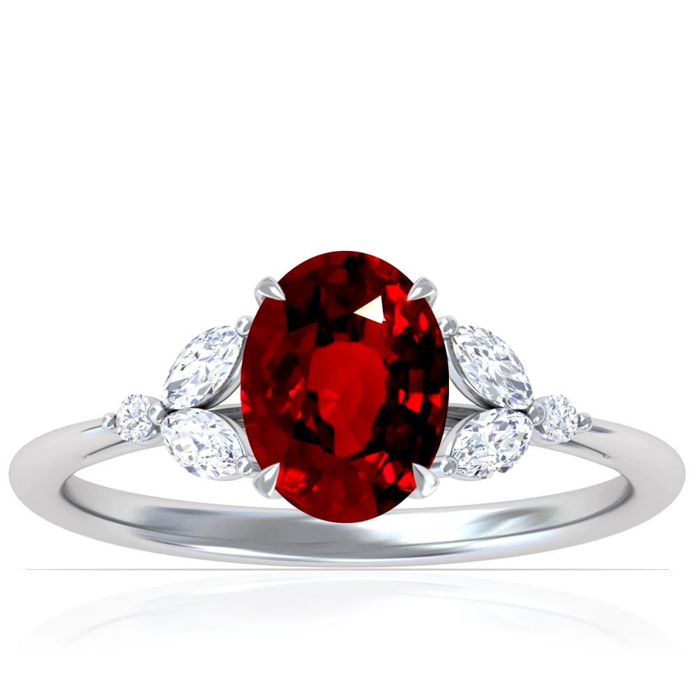 GemsNY July Birthstone - Petite Oval Ruby Ring with Round and Marquise ...