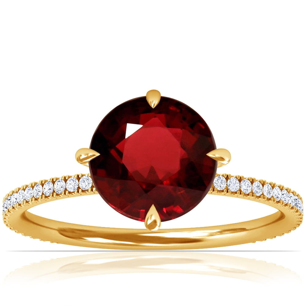GemsNY July Birthstone - Round Prong Set Ruby Hidden Halo Ring with ...