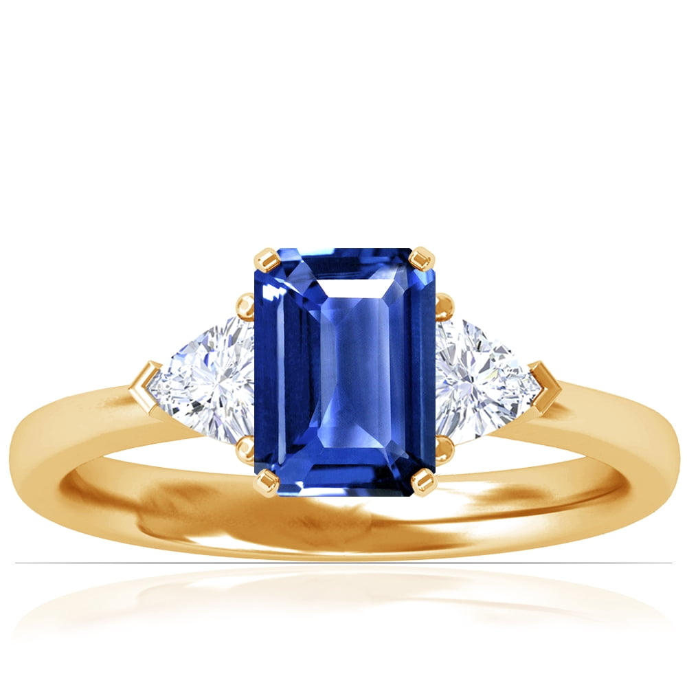 GemsNY September Birthstone - Classic Emerald Cut Blue Sapphire Three ...