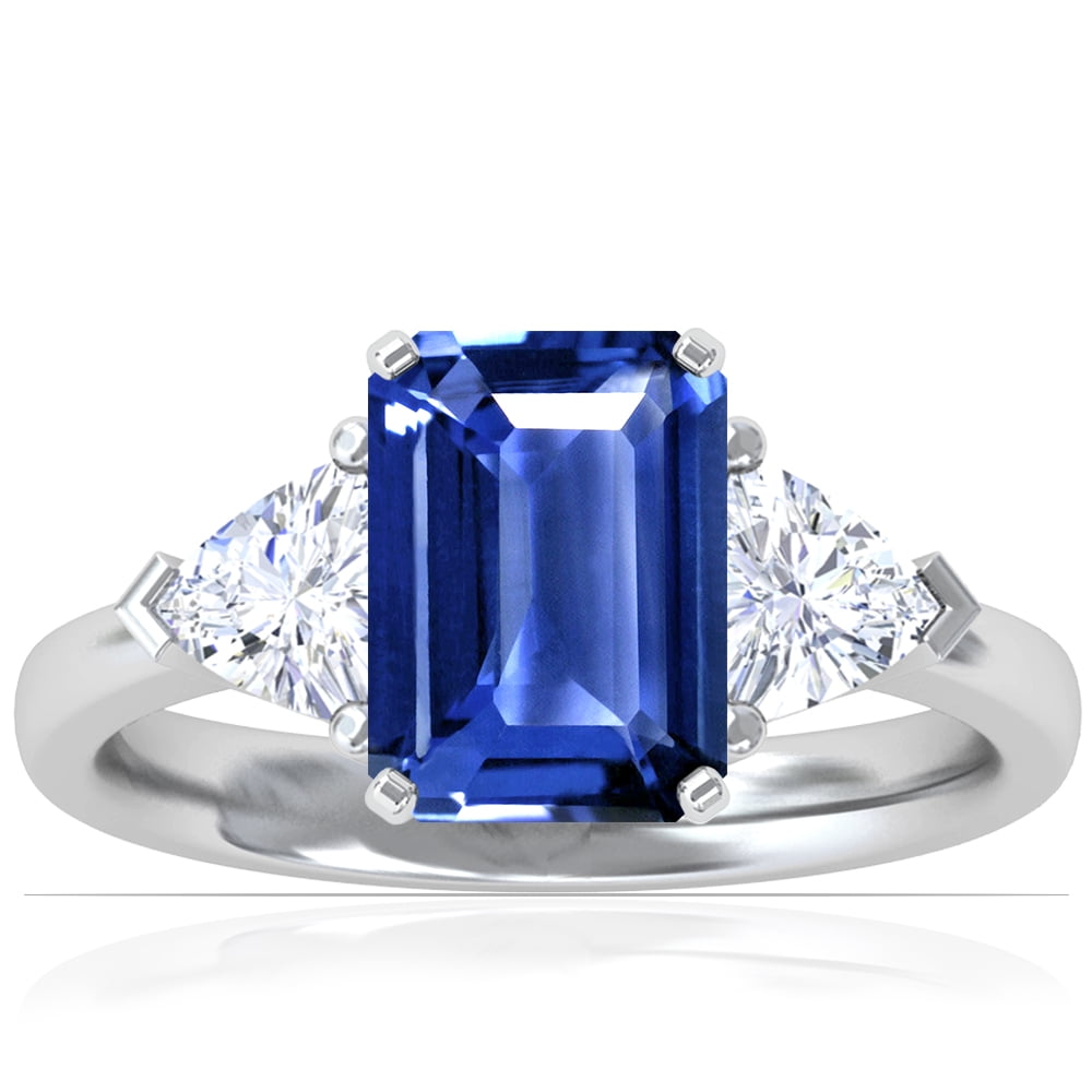 GemsNY September Birthstone - Classic Emerald Cut Blue Sapphire Three ...