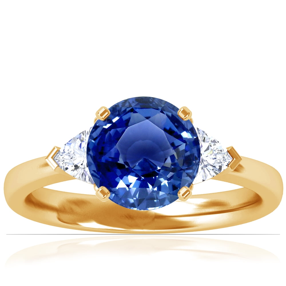 GemsNY September Birthstone - Classic Round Blue Sapphire Three Stone ...
