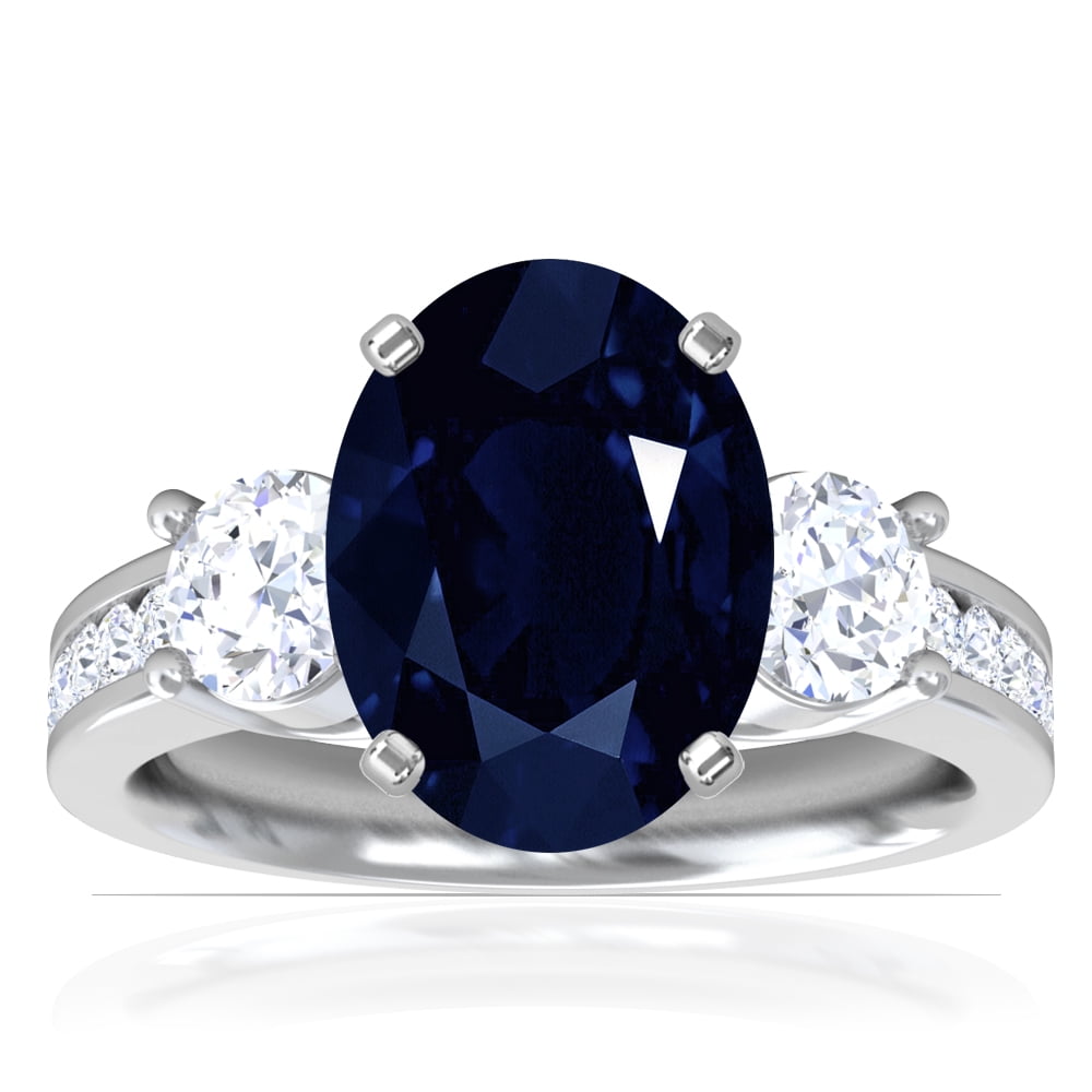 GemsNY September Birthstone - Three Stone Oval Blue Sapphire Ring with ...