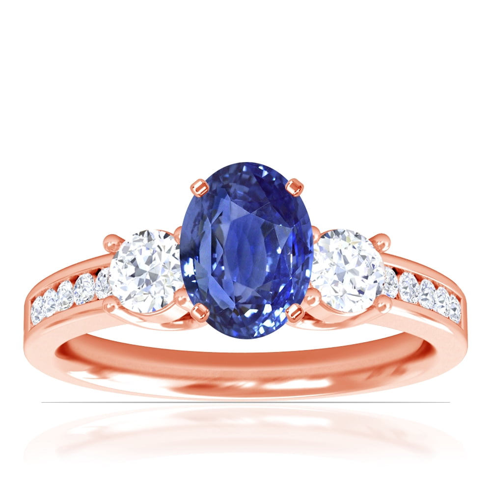 GemsNY September Birthstone - Three Stone Oval Blue Sapphire Ring with ...