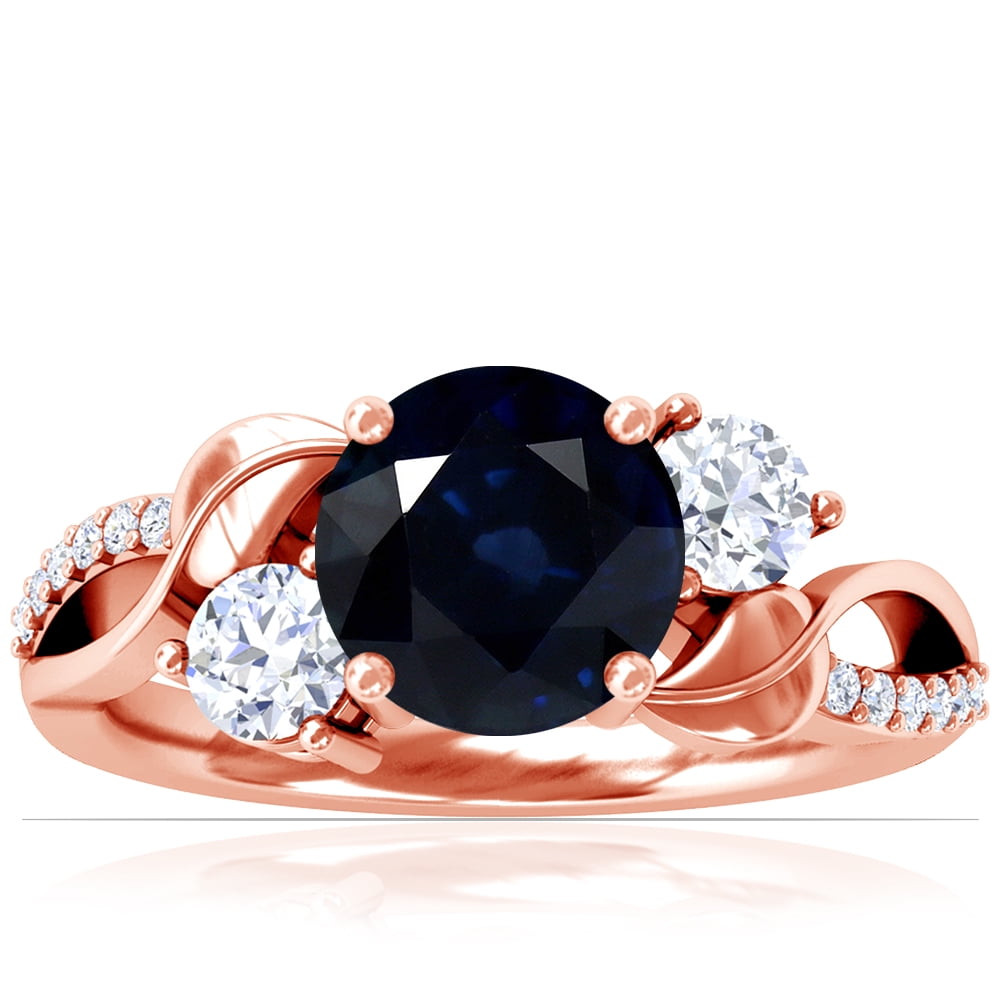 GemsNY September Birthstone - Three Stone Round Blue Sapphire ring with ...