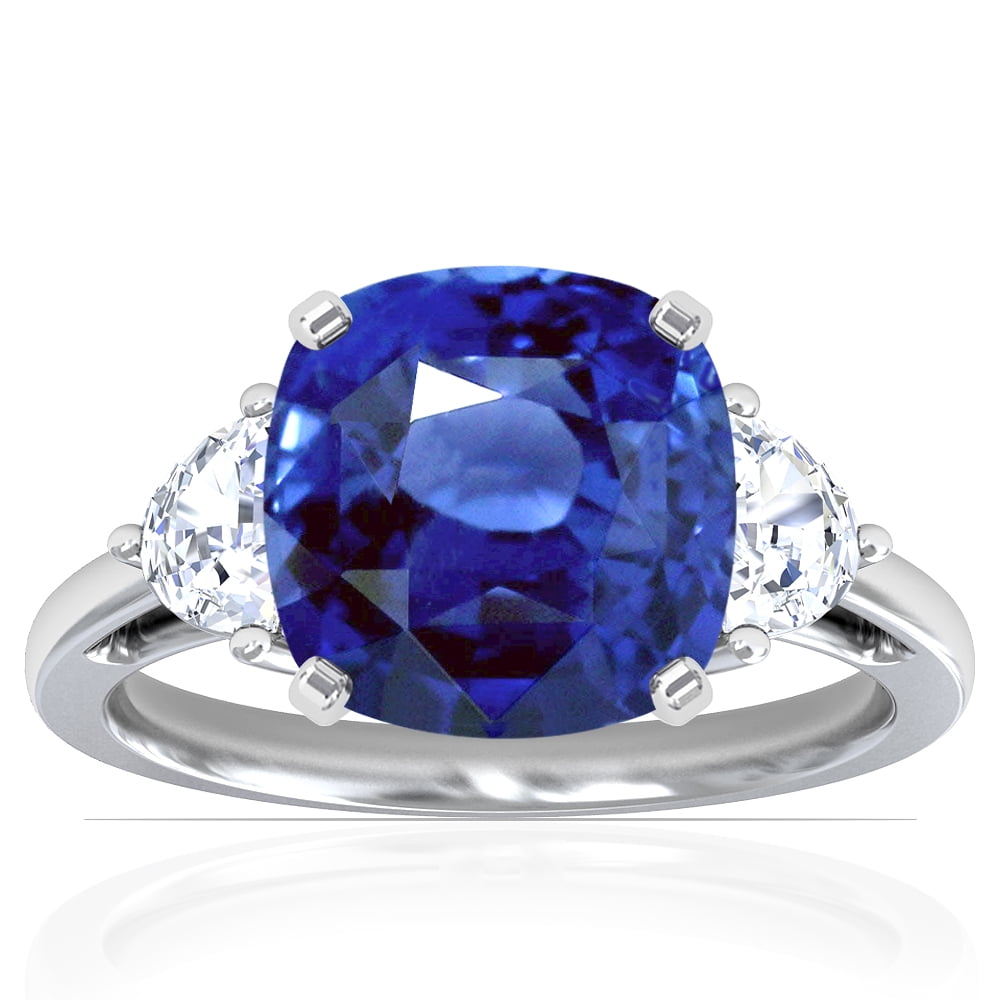 GemsNY September Birthstone - Three Stone Square Cushion Blue Sapphire ...