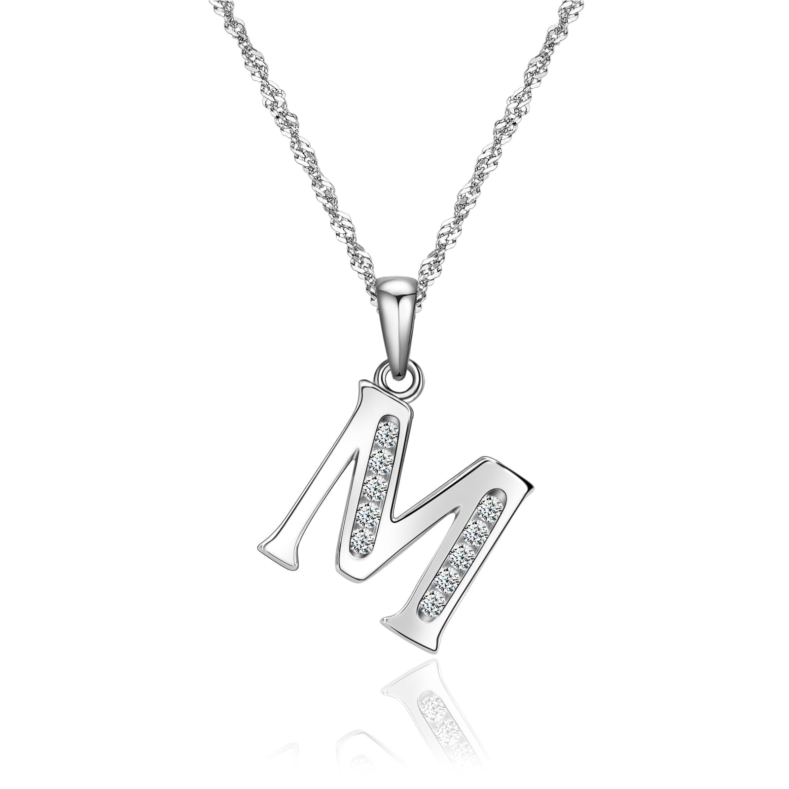 Gemschest Gift Jewelry: Sterling Silver Initial 'M' Necklace for Women ...