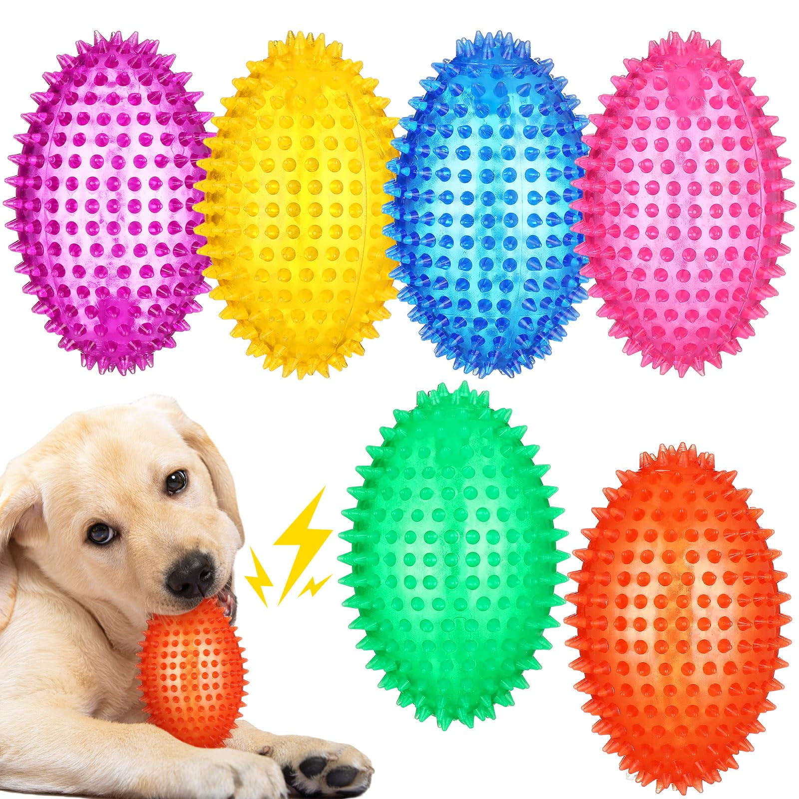 Gemscream 6 Pcs 4.5'' Spiky Squeaker Football Dog Toy for Medium Large ...