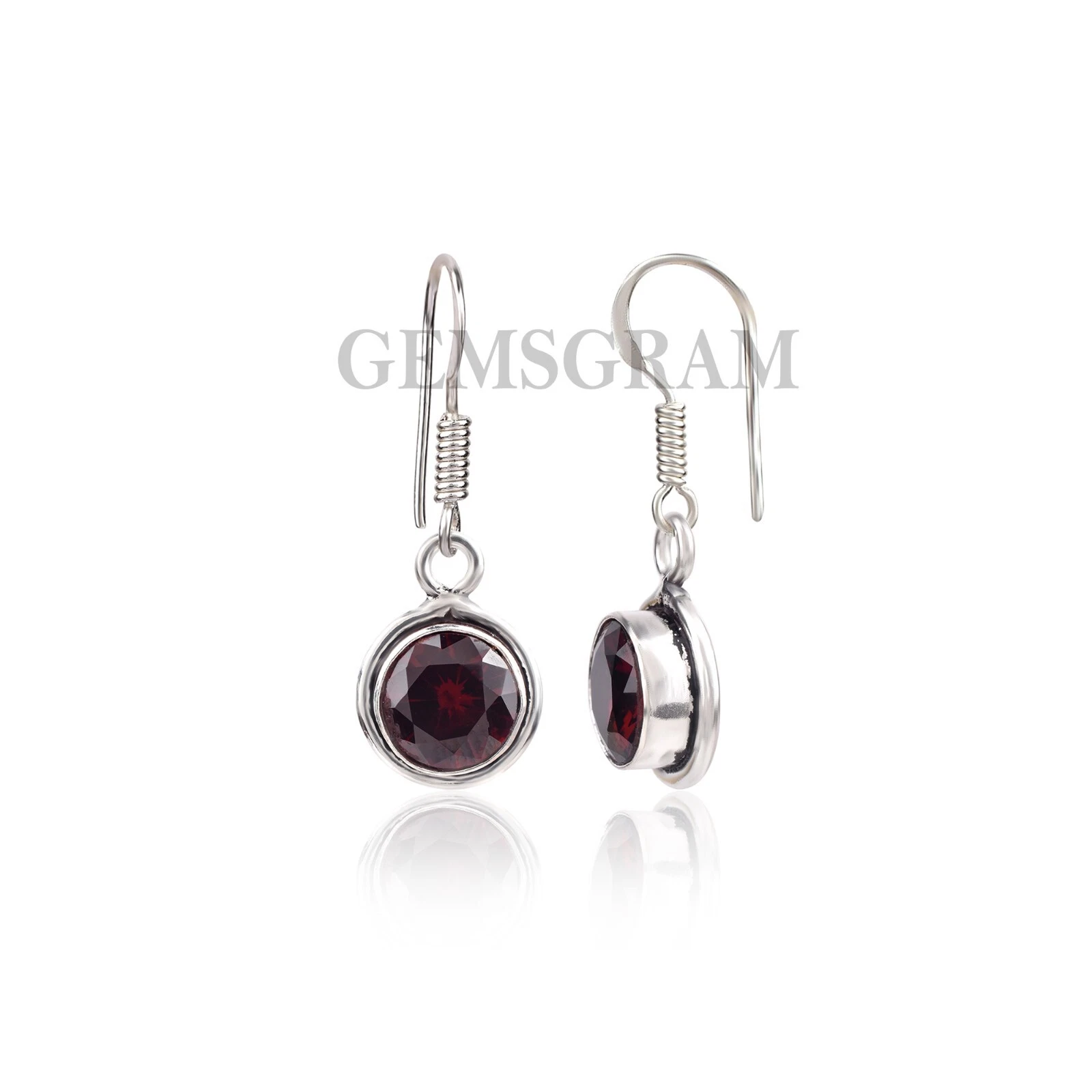 Gemsgram 925 Sterling Silver Red Garnet Dangle Earrings for Women Round ...