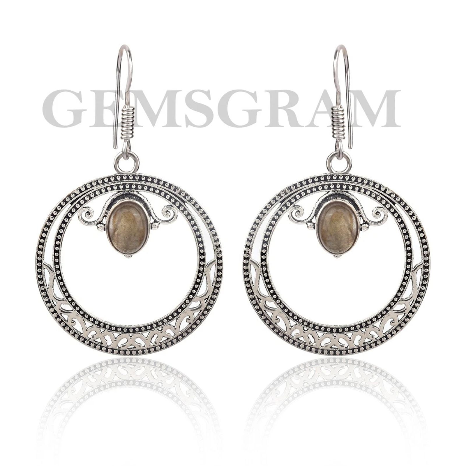 Gemsgram Oval Shaped Labradorite Dangle Earrings In 925 Sterling Silver ...
