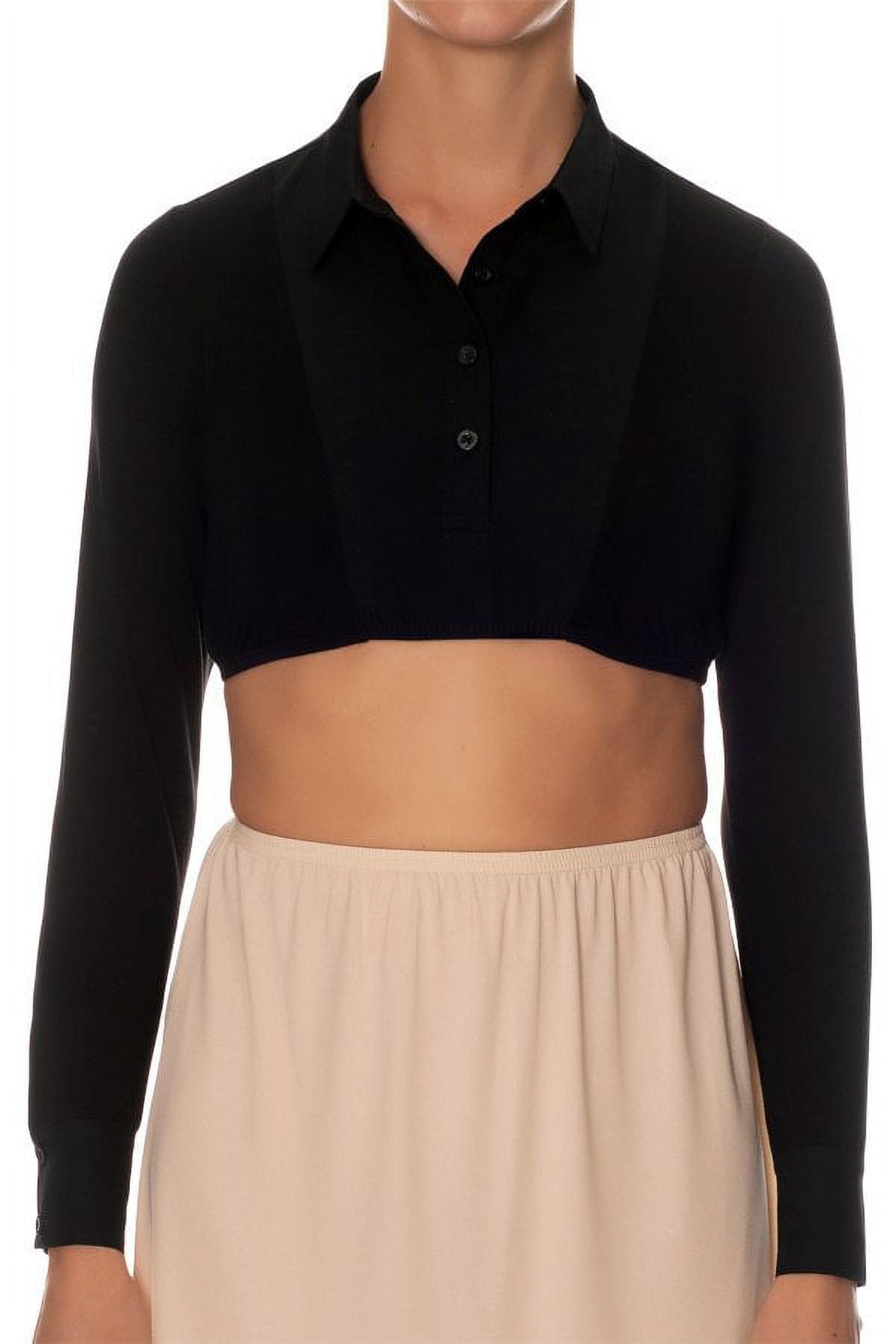Gemsli Long Sleeve Crop Shell Top with Woven Collar and Cuff SH326 ...