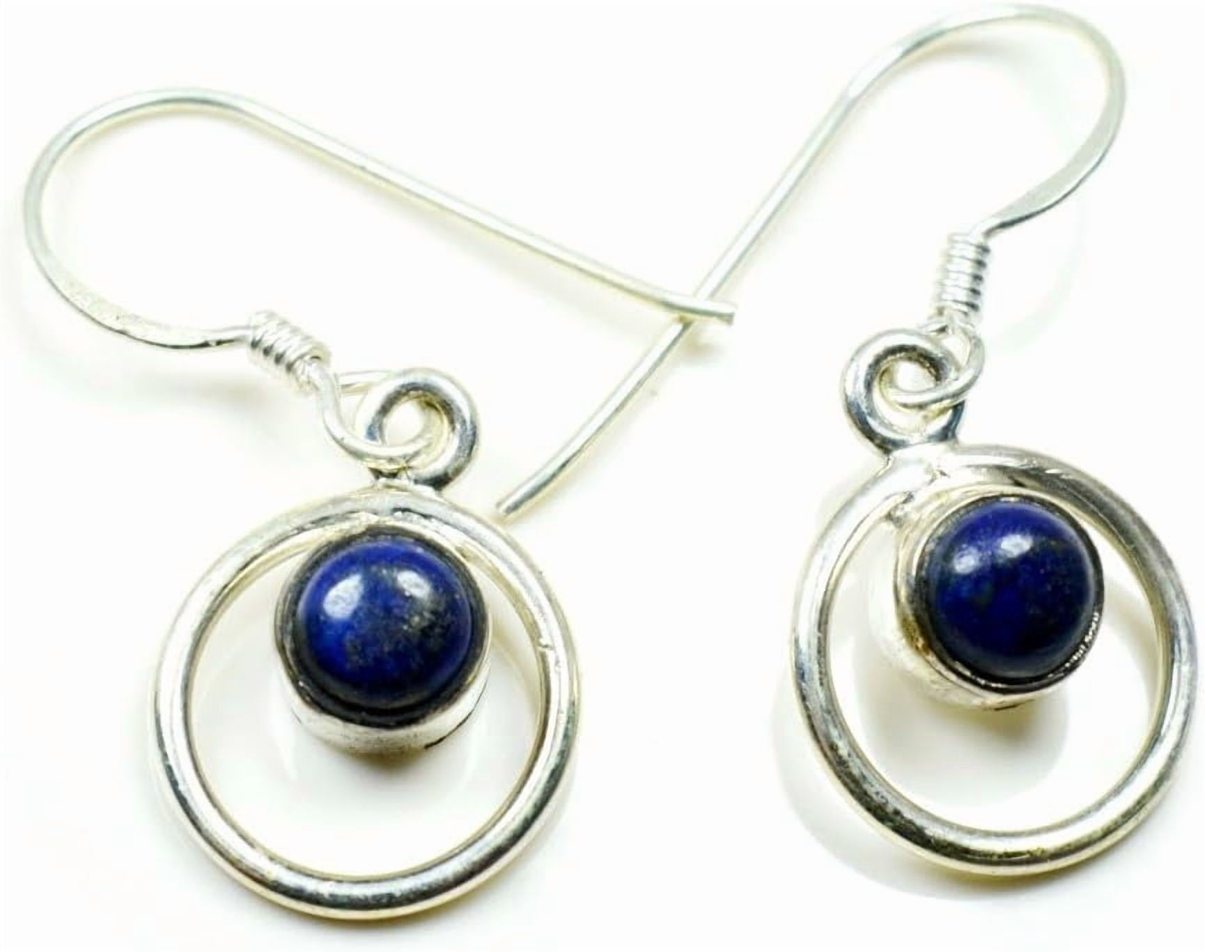 Gemsnclick Natural Lapis Lazuli Round Shape Earring 925 Sterling Silver ...