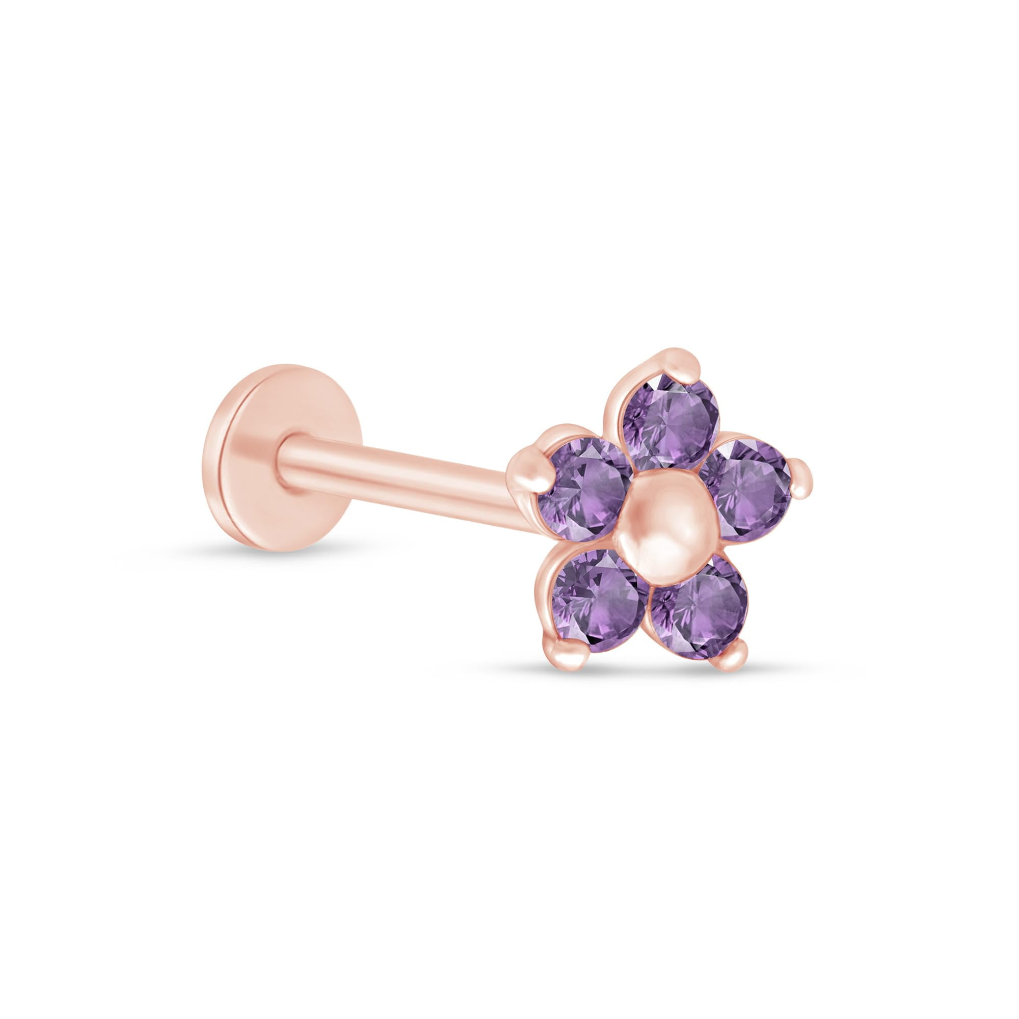 Gemstone Amethyst Flower Flat Back Earring for Women 14K Solid Rose ...