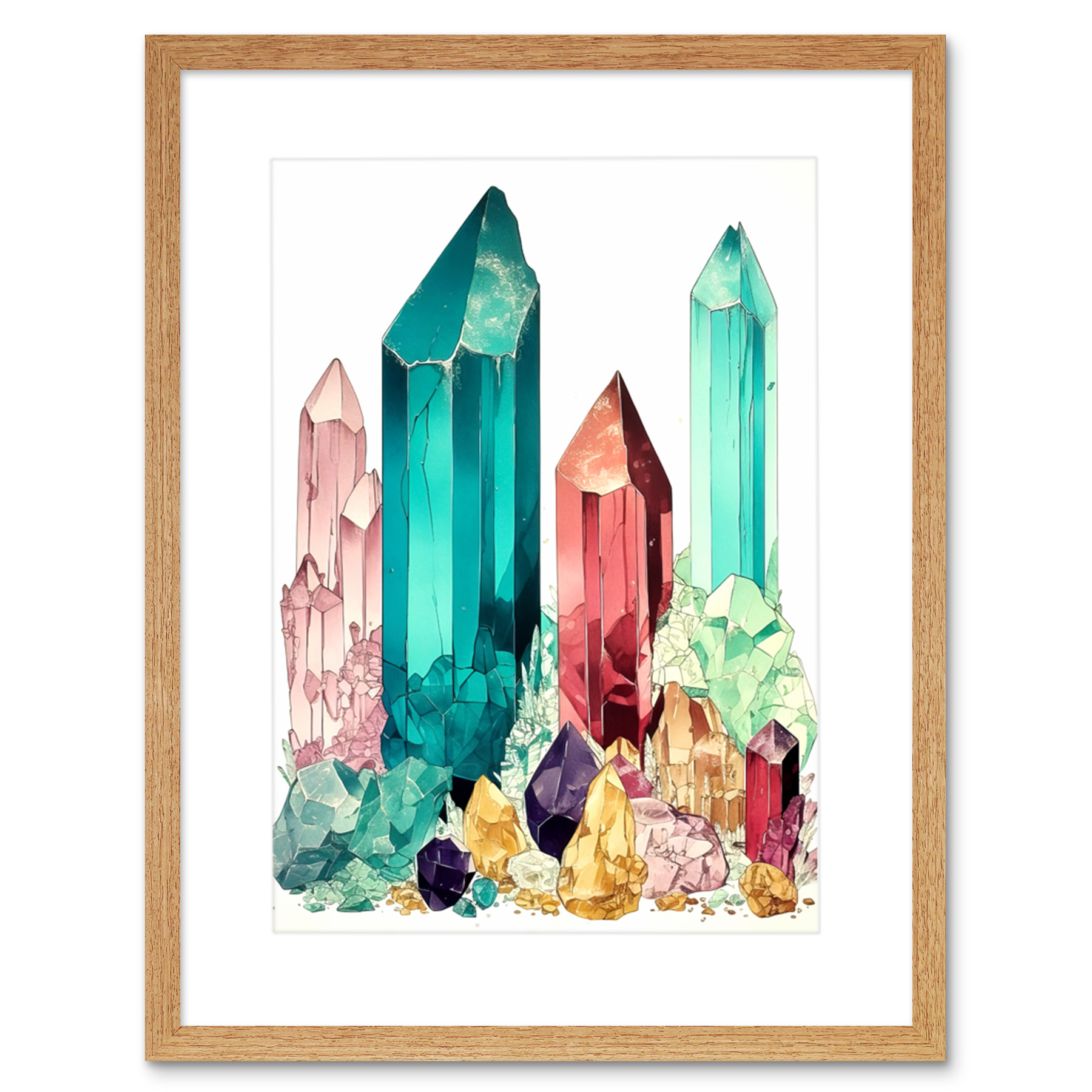 Gemstone Crystals Watercolour Study Purple Blue Pink Yellow Healing ...